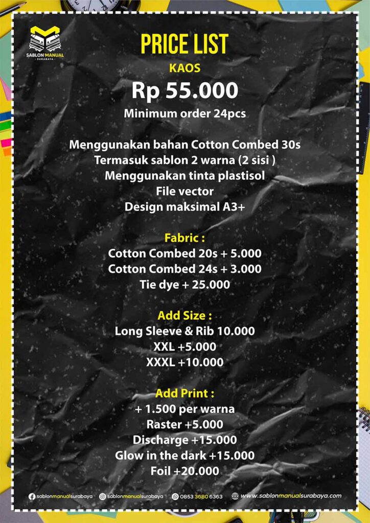 Pricelist – Sablon Manual Surabaya